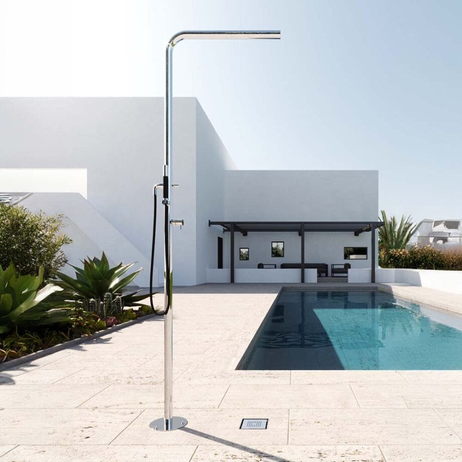 Skinny Columna de ducha para exterior con monomando rociador integrado ...